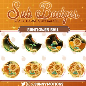 8 Blooming Common Sunflower Blossom Sub Bit Badges, Crystal Stream ...