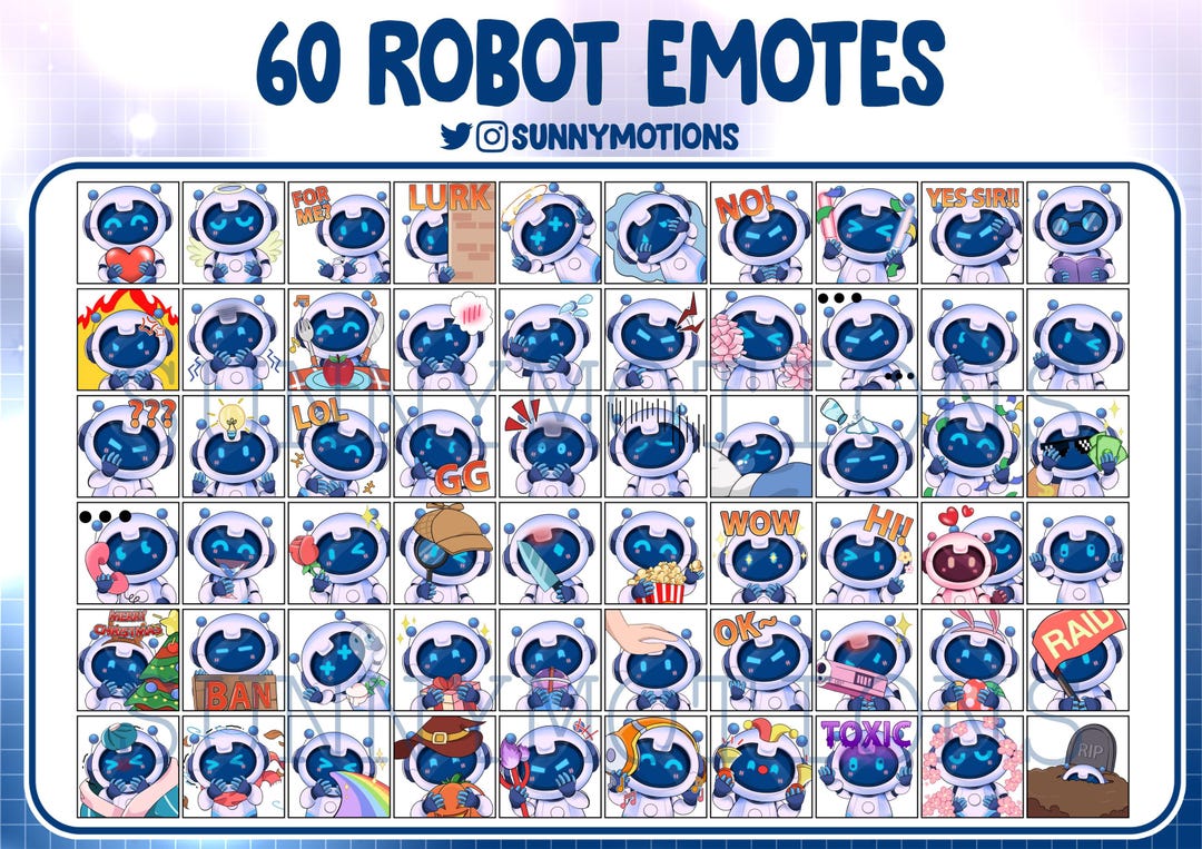 60 Cute Robot Twitch Emotes Pack, Discord, Streamer, Cyborg Emoji ...