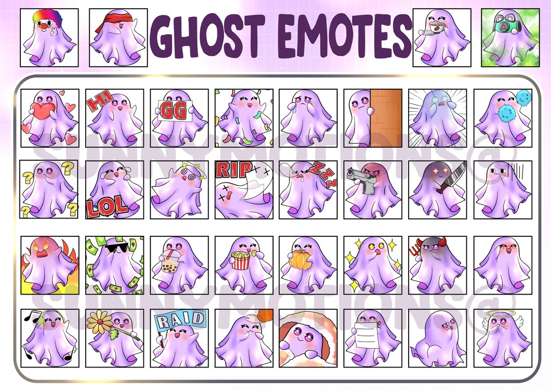 36x Twitch Purple Ghost Emotes Pack / Stream Spooky / Witch Emote ...