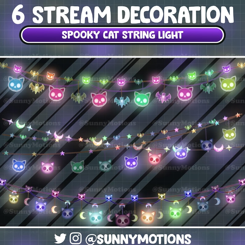 6 Animated Stream Decoration: Aesthetic Spooky Cat String Light Twitch ...
