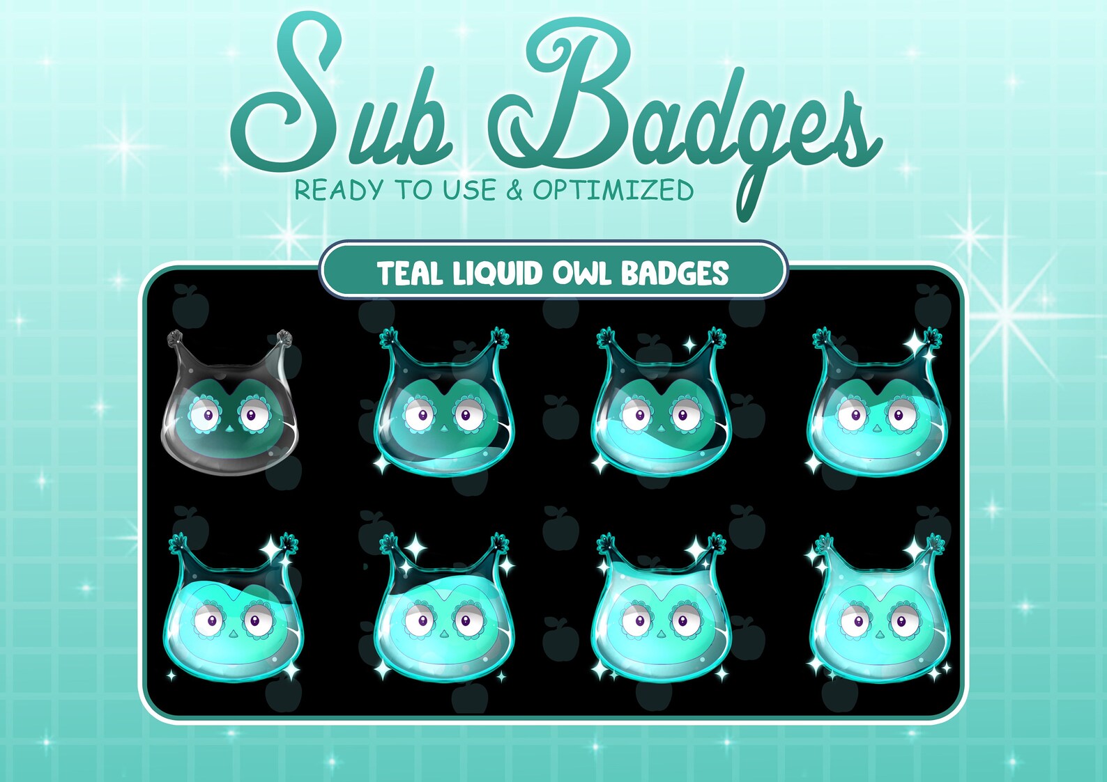 Teal Green Liquid Owl Bottle Twitch Sub Bit Badges / Kawaii - Etsy