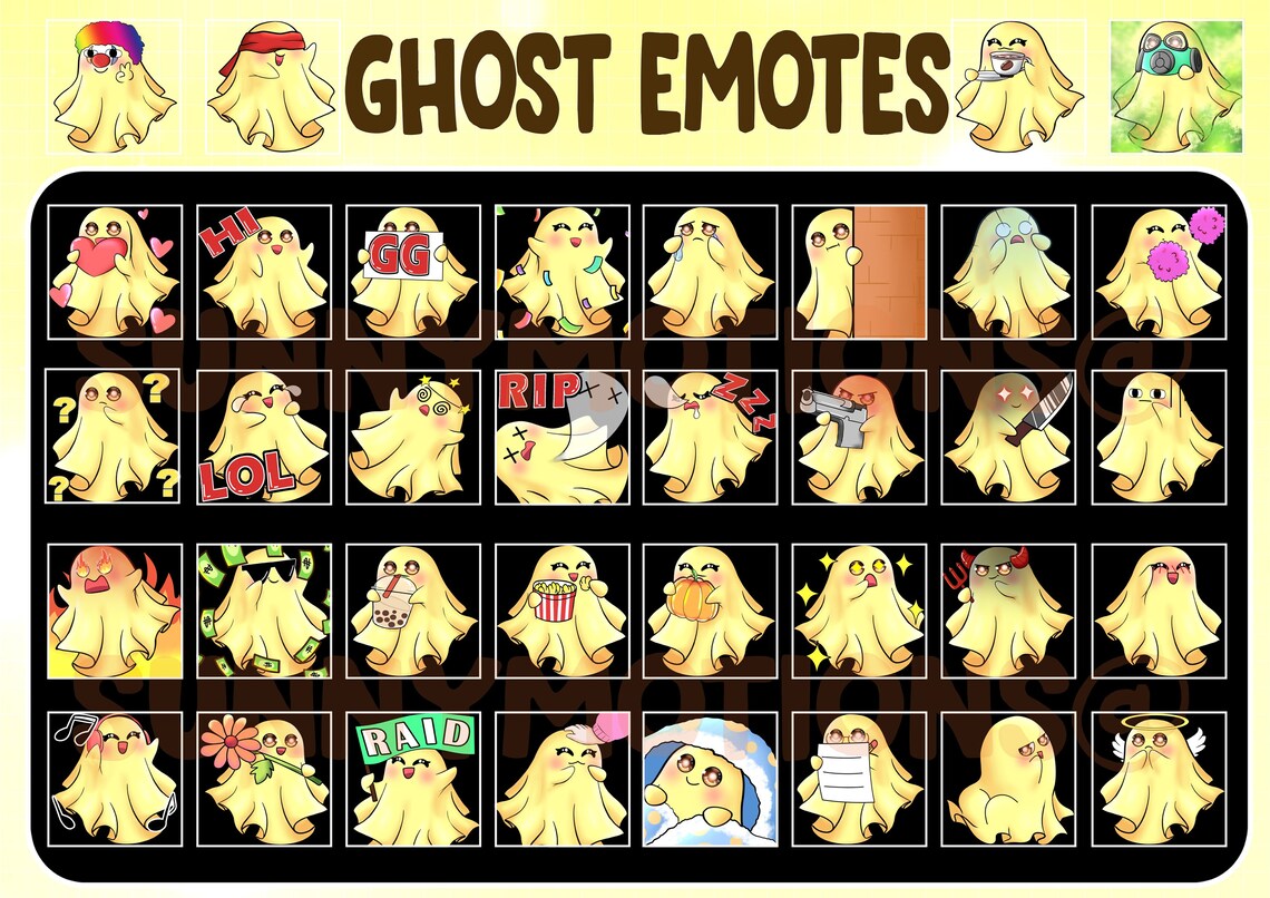 36x Twitch Yellow Ghost Emotes Pack / Stream Spooky / Witch - Etsy