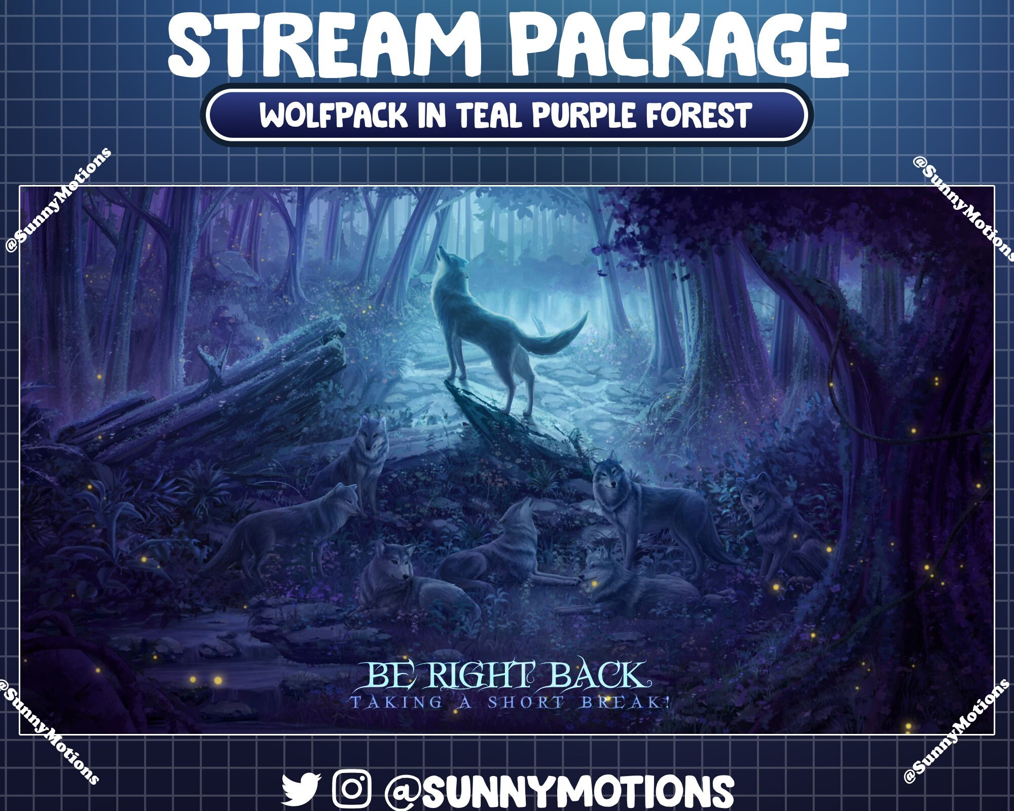 ANIMATED Stream Package: Wolfpack Family in Blue Purple Dust Forest ...