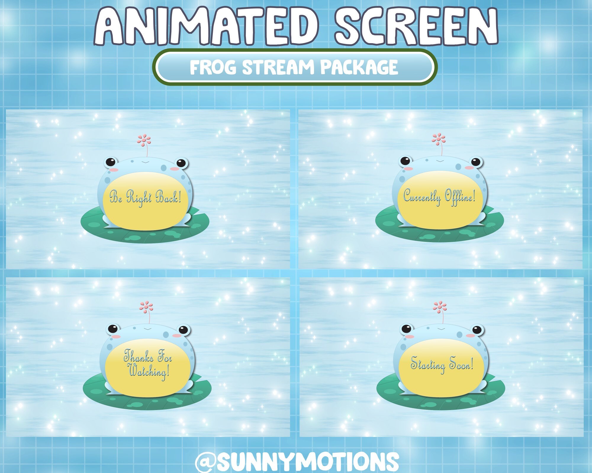 FULL ANIMATED Twitch Stream Package Love Cute Blue Froggy in | Etsy