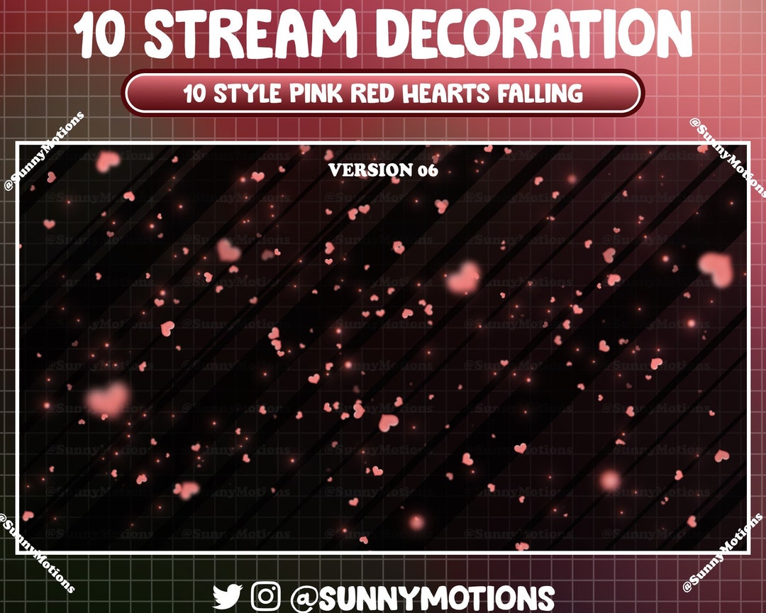 10 Glow Pink Red Hearts Falling Animated Stream Decoration, Love Couple ...