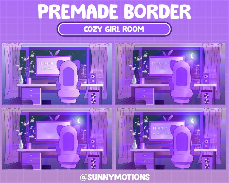FULL ANIMATED Twitch Stream Package Overlay: Egirl Desk Bedroom ...