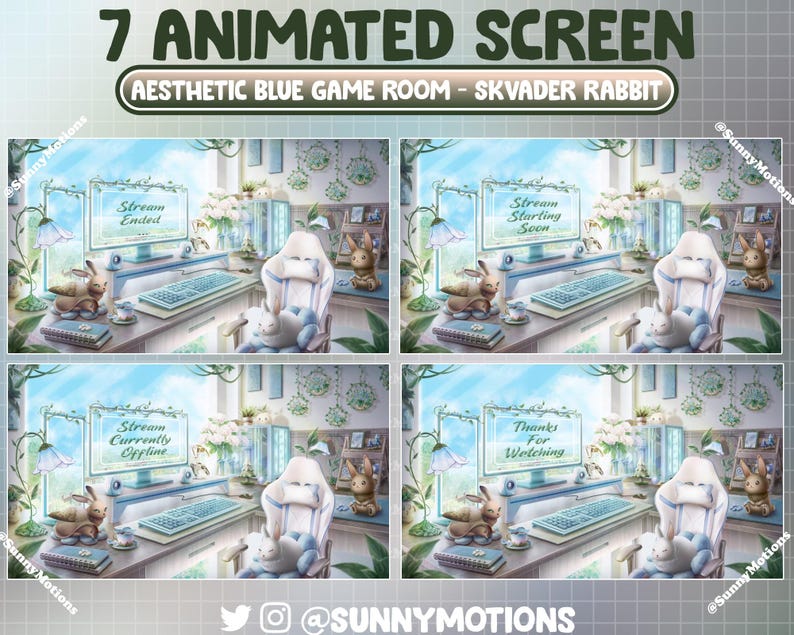 Animated Aesthetic Blue Game Room Set up Twitch Screen Overlay ...
