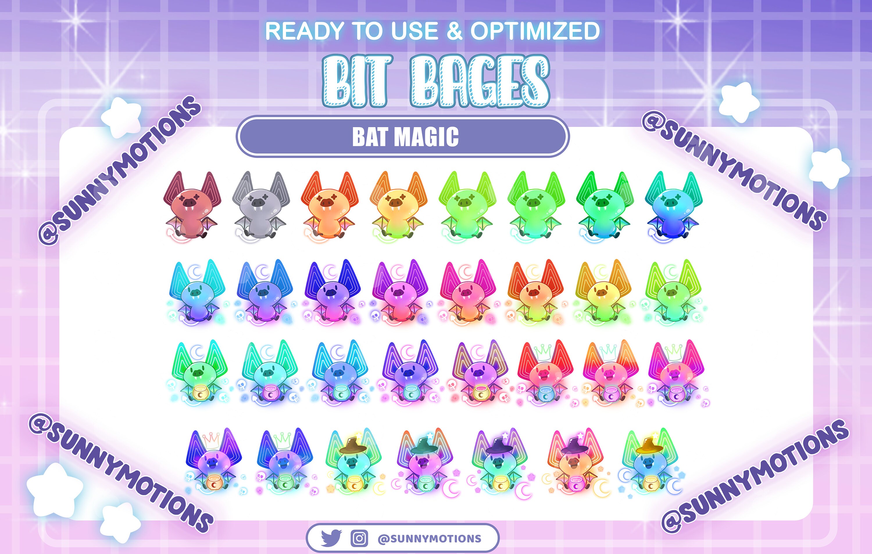 31 Colorful Neon Bats Twitch Sub Badges, Rainbow Cute Witchy Bat, Devil ...