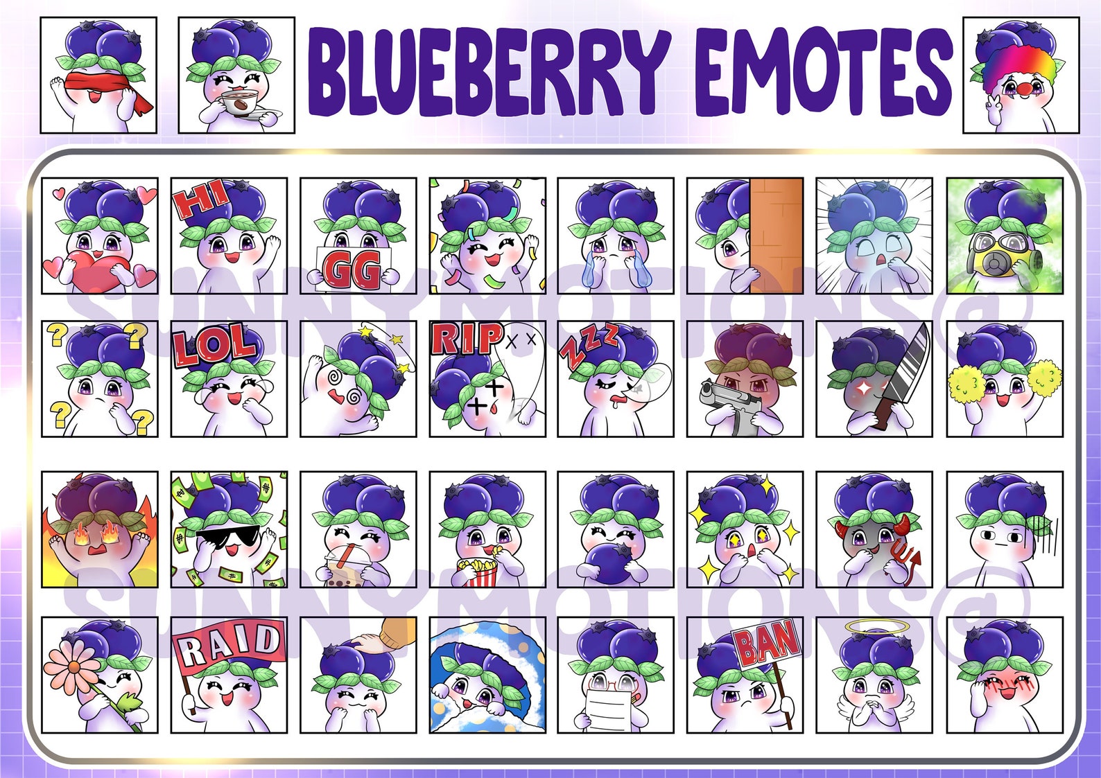 35 Cute Chibi Kawaii Blueberry Twitch Discord Mixer Youtube Emotes ...