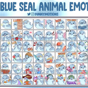 60 Cute Blue Seal Sea Animal Twitch Emotes Bundle, Discord, Streamer ...