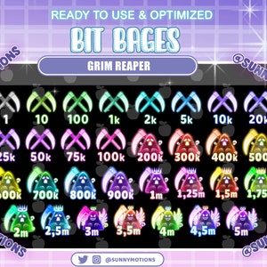 31 Colorful Neon Cyberpunk Grim Reaper Twitch Bit Badges, Rainbow Dark ...