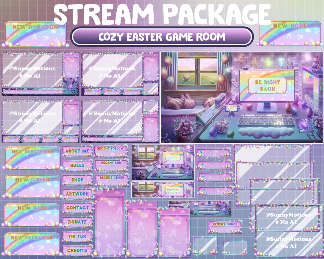 ANIMATED Stream Package: Pink Blue Easter's Day Game Room Set up Twitch ...