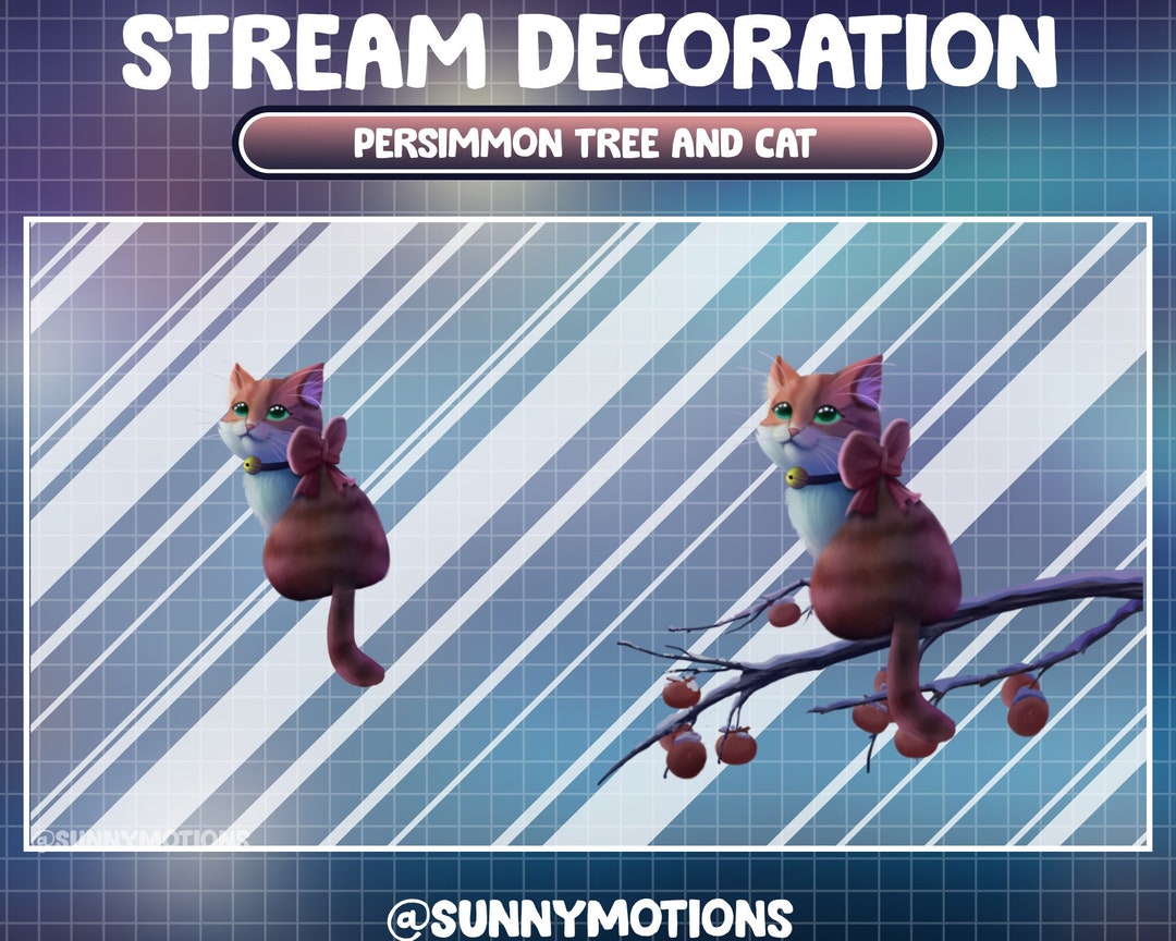 Animated Stream Decoration / Orange Tabby Cat on Winter Persimmon Tree ...