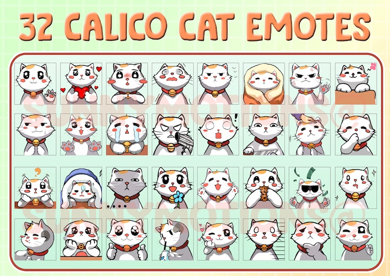32x Twitch Discord Emotes Calico Cat / Kitty / Orange Grey Cats ...
