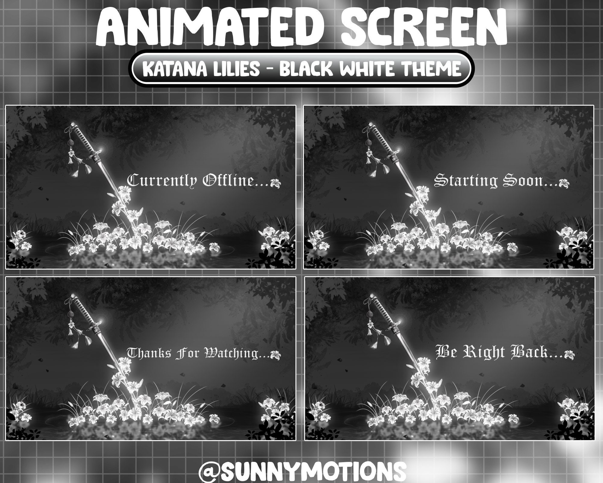 ANIMATED Twitch Overlay Stream Package / Katana & Lilies Flowers Screen ...