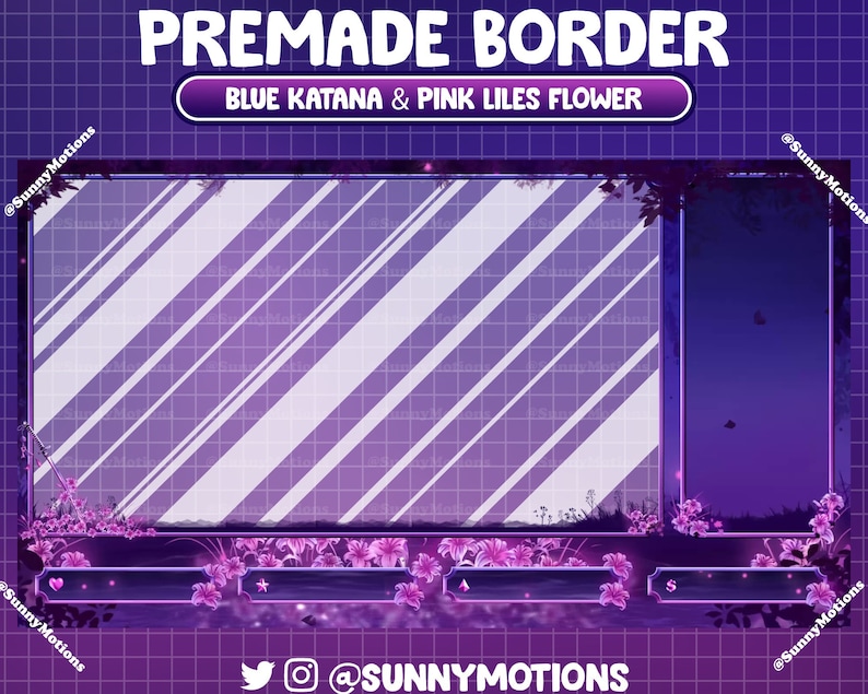 FULL ANIMATED Twitch Overlay Stream Package: Blue Purple Pink Katana ...