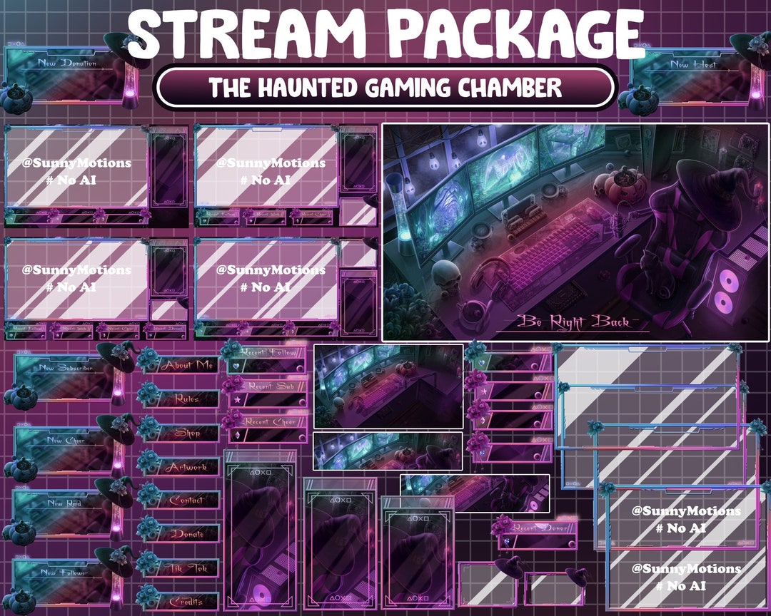 ANIMATED Stream Package: Blue Purple Pink Haunted Gaming Room Console ...