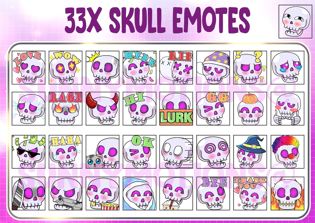 33x Twitch Discord Emotes Cute Skull Halloween / Kawai Emoji / Chibi ...