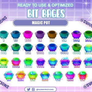 Colorful Neon Witchy Cauldron Bit Badges, Witch Pot Emotes, Celestial ...