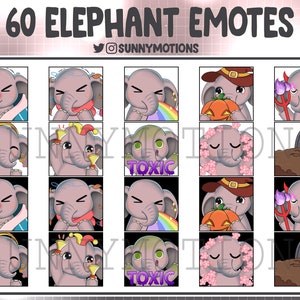 60 Cute Elephant Twitch Emotes, Discord Streamer, Kawai Mega Bundle ...