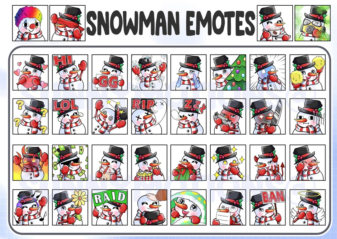 36 Cute Kawaii Snowman Twitch Discord Emotes / Xmas Emoji / Winter ...