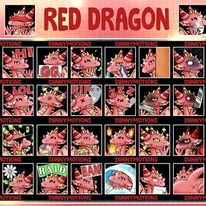 36x Cute Chibi Red Dragon Twitch Discord Emotes / Kawai Animal Emoji ...