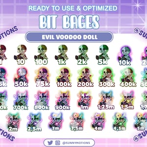 31 Colorful Neon Evil Voodoo Doll Number Twitch Tier Bit Badges, Witchy ...