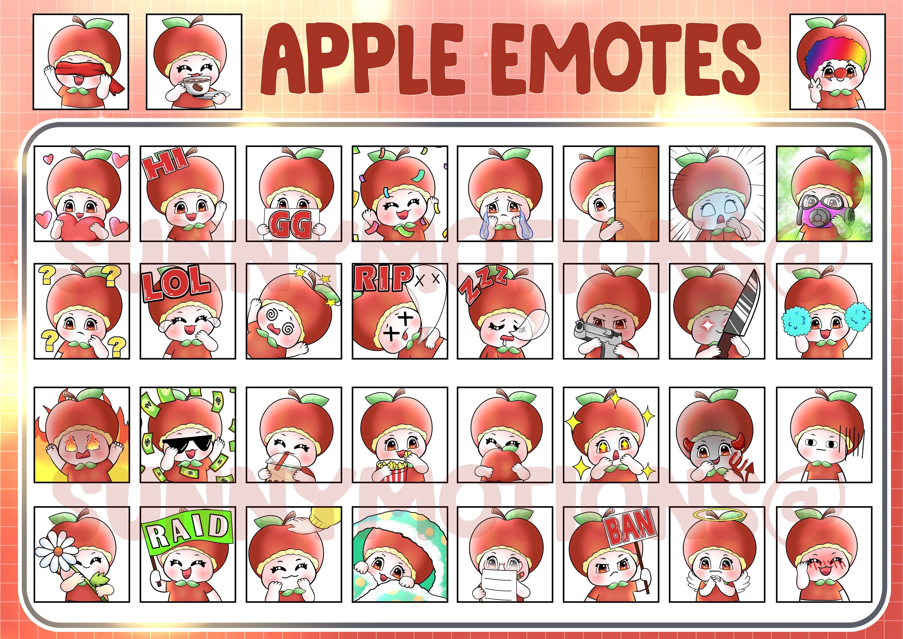 35 Cute Chibi Kawaii Apple Twitch Discord Mixer Youtube Emotes - Etsy