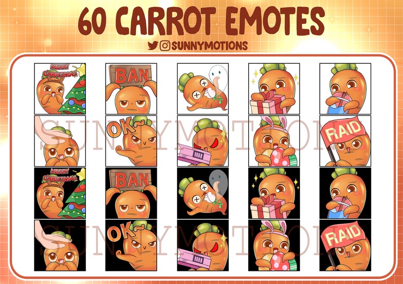 60 Cute Carrot Twitch Emotes, Discord Streamer, Kawai Yummy Root ...