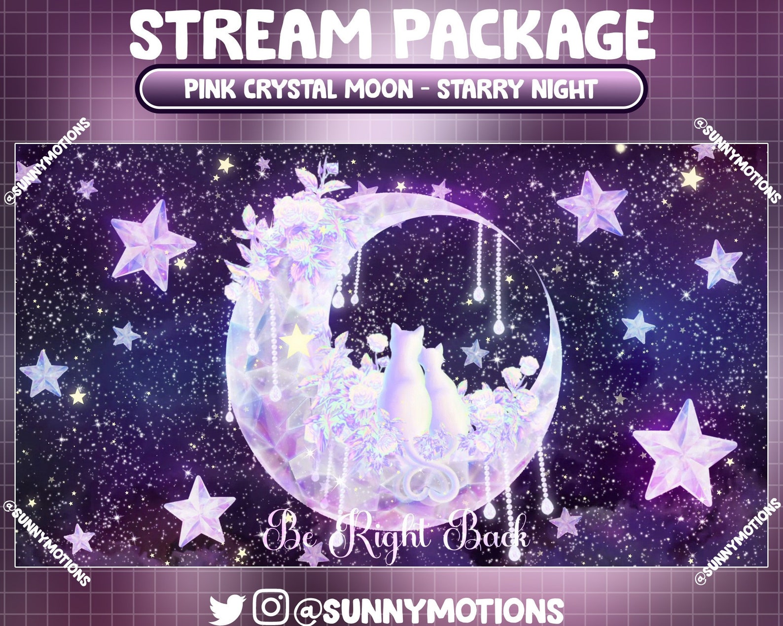 Animated Stream Package: Pink Crystal Moon in Galaxy, Love Couple Cat ...