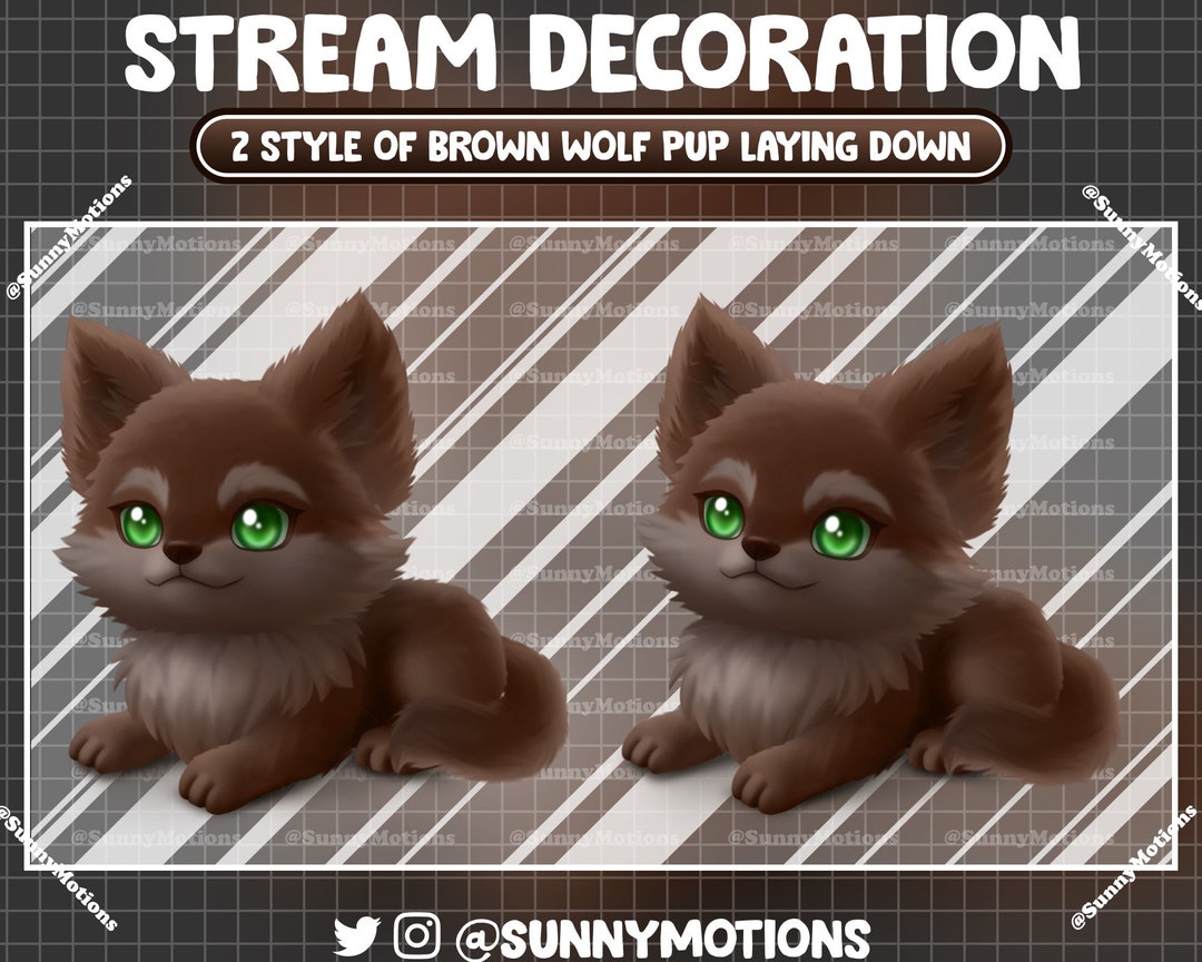 Animated Stream Decoration: Aesthetic Cute Dark Brown Wolf Pup Laying ...