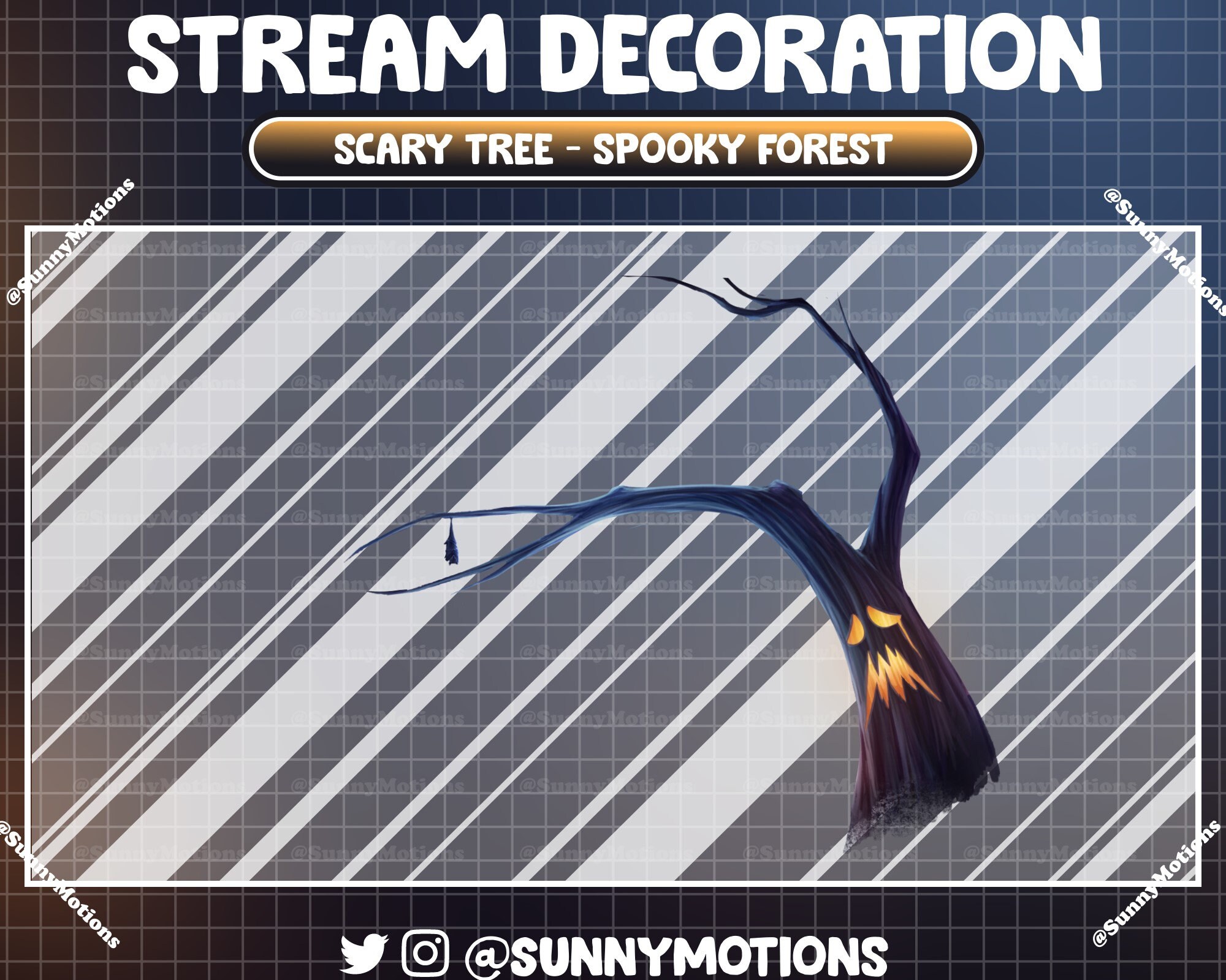 4 Animated Orange Black Horror Scary Tree Stream Decoration, Spooky ...
