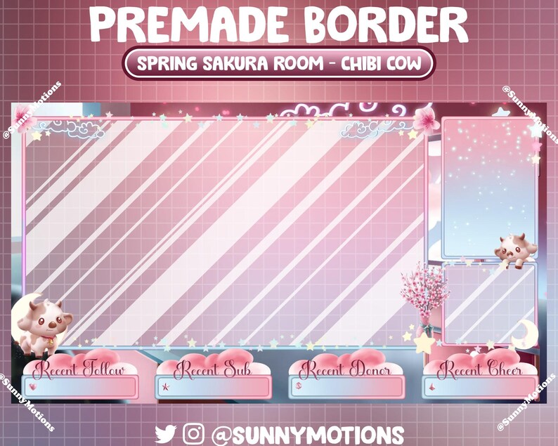 ANIMATED Twitch Overlay Stream Package: Pink Blue Sakura Spring Game ...