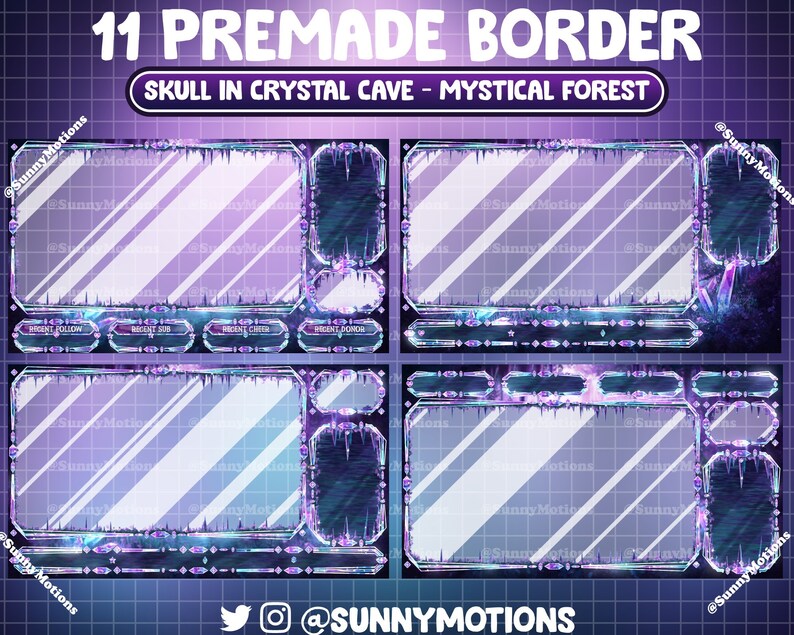 ANIMATED Stream Package: Blue Purple Skull Glowing Crystal Cave ...