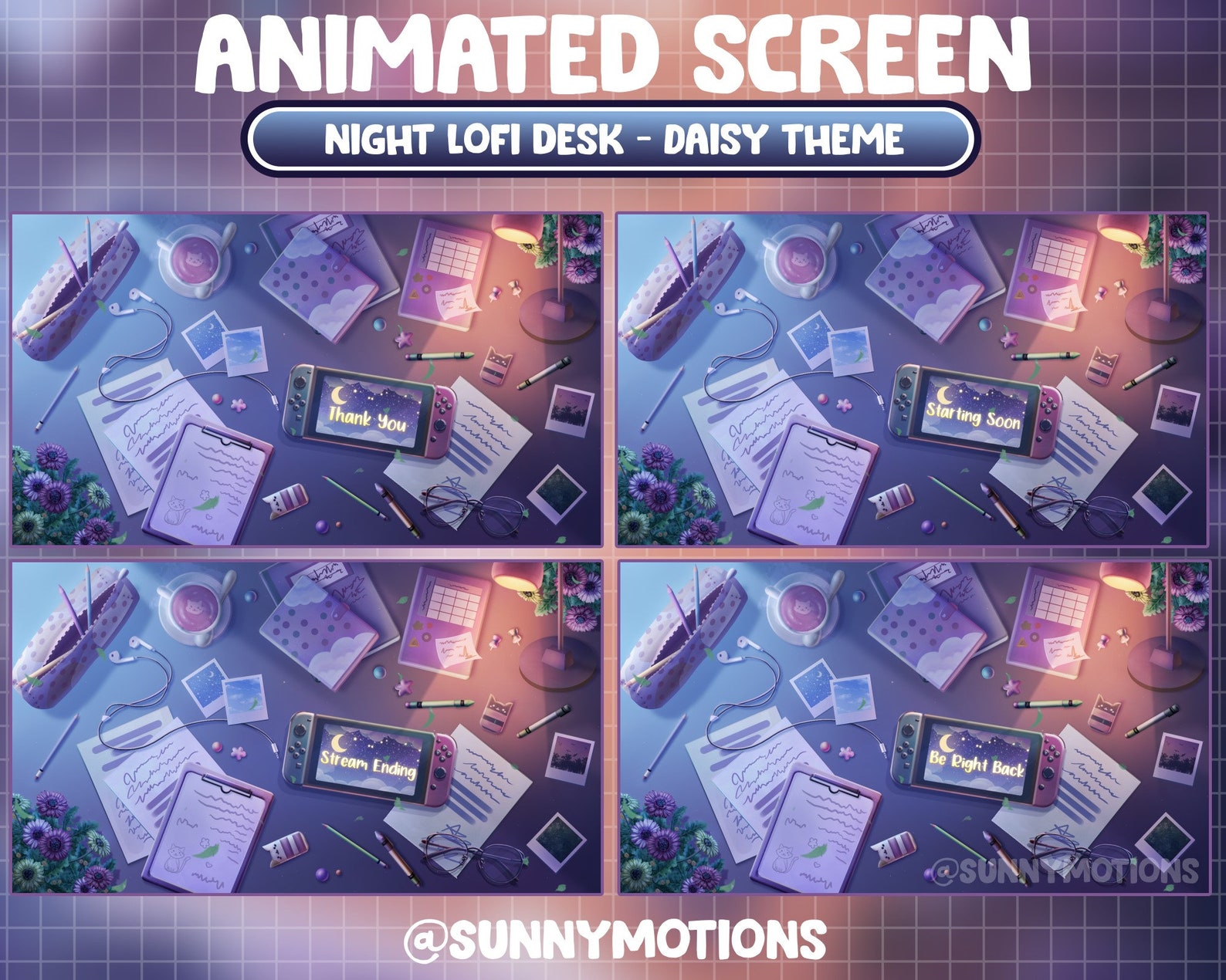 Animated Twitch Stream Package Overlay / Retro Lofi Desk Night - Etsy