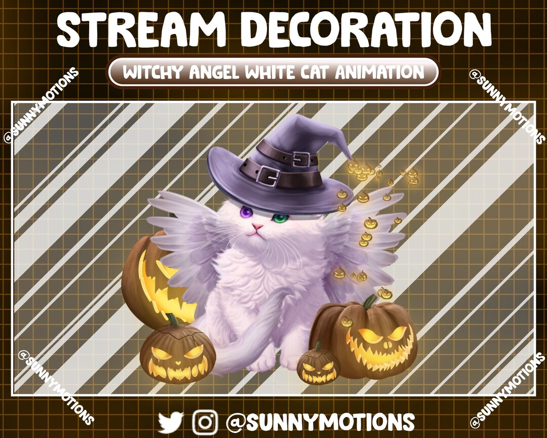Animated Stream Decoration Kawaii Cute Halloween White Kitty, Lo-fi ...