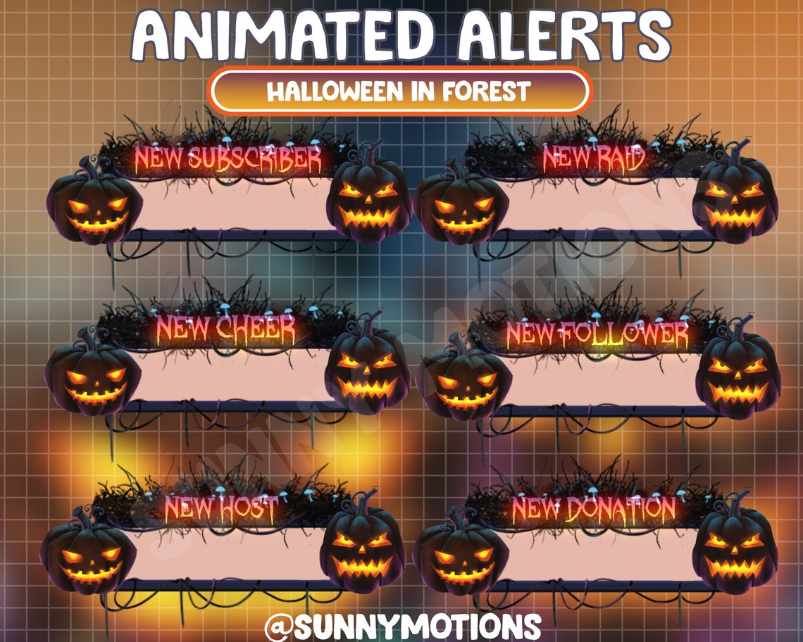 6x Animated Alerts Halloween Twitch Stream / Moon Witch Gothic Pumpkin ...
