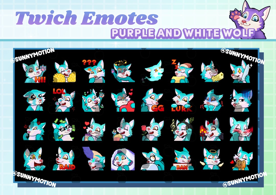 32x Cute Chibi Kawaii Turquoise Blue White Wolf With Blue Eyes Twitch ...