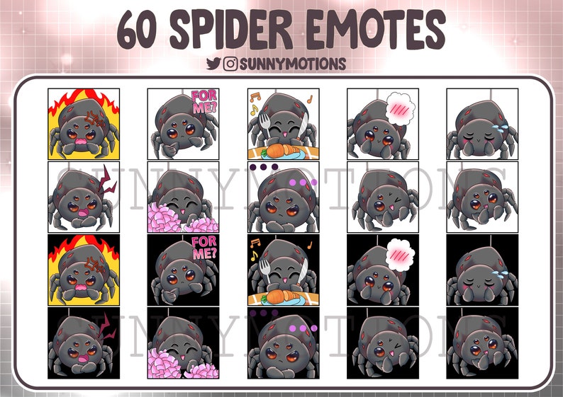 60 Cute Spider Twitch Emotes Bundle, Discord, Streamer, Kawai Halloween ...