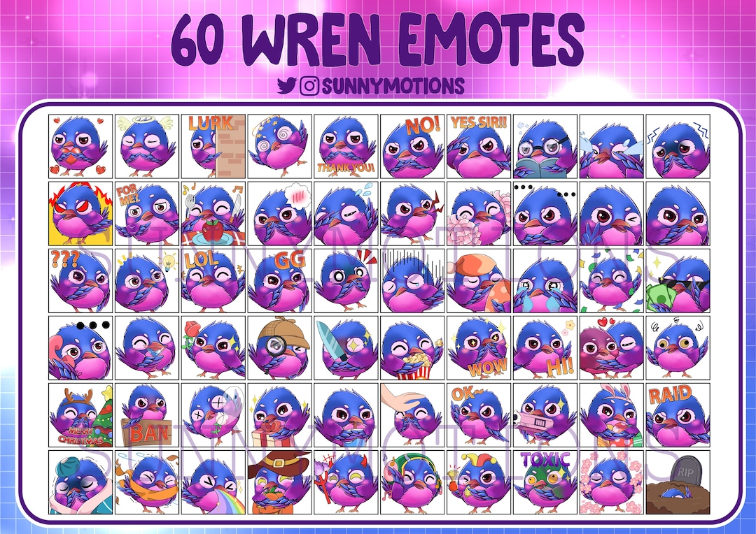 60 Cute Galaxy Vibrant Blue Pink Wren Twitch Emotes, Discord Streamer ...