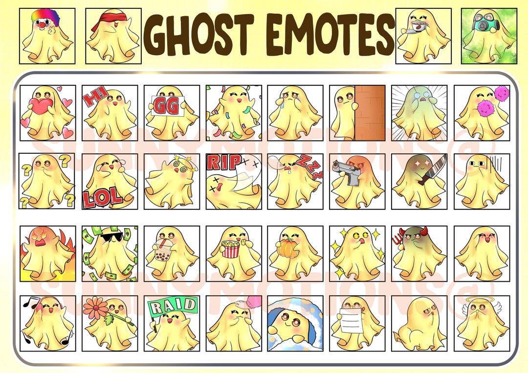 36x Twitch Yellow Ghost Emotes Pack / Stream Spooky / Witch Emote ...