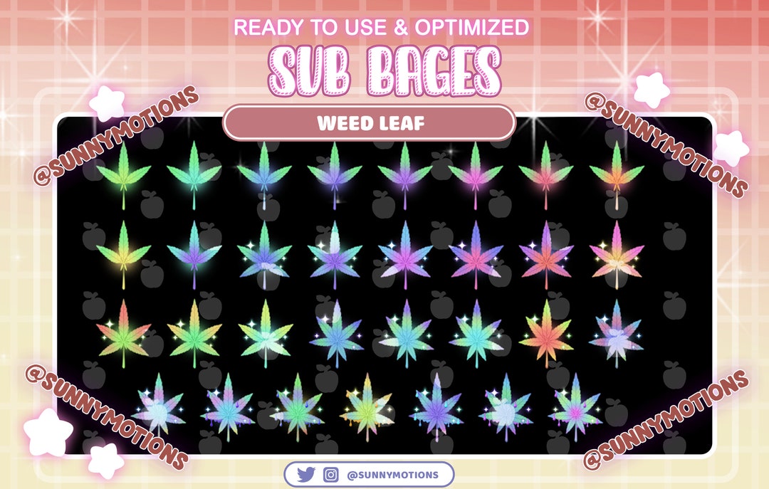31 Colorful Weed Leaf Twitch Sub Badges, Rainbow Marijuana Leaf Sub Bit ...