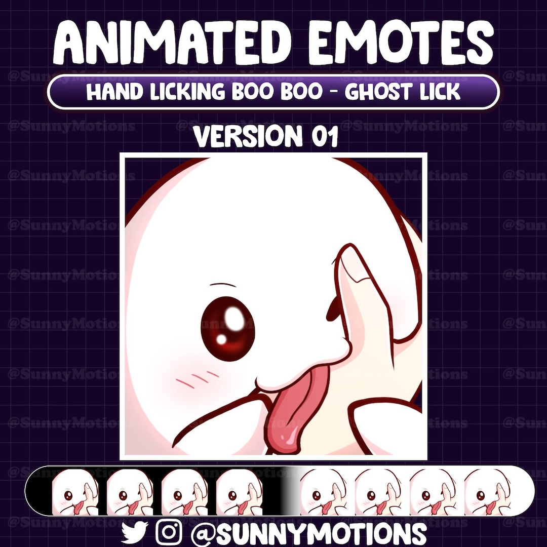 Animated Twitch Emotes: Cute Ghost Lick Hand, Kawaii Chibi Boo Boo ...
