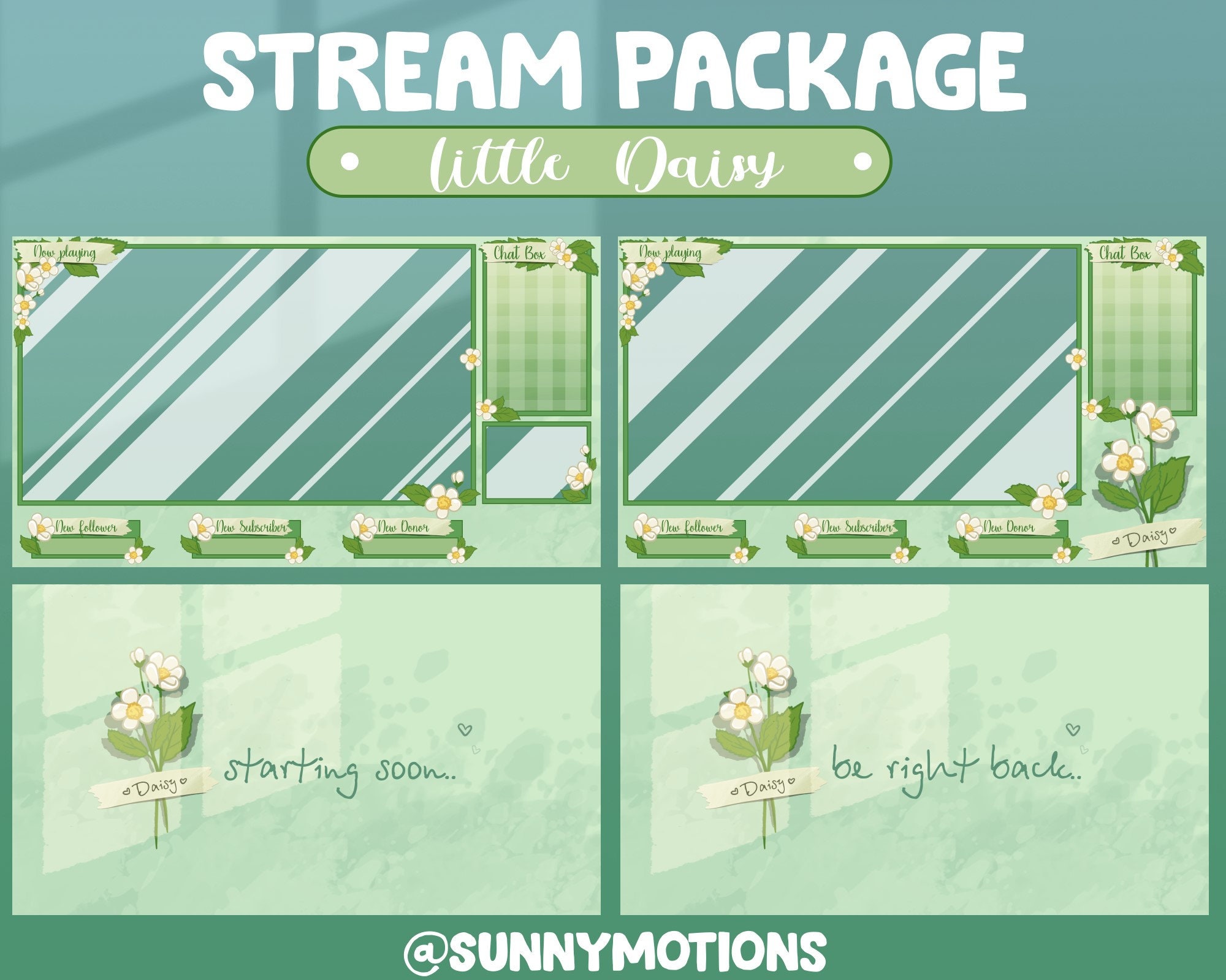 FULL ANIMATED Twitch Overlay Stream Package: Daisy Flower in Cozy Room ...