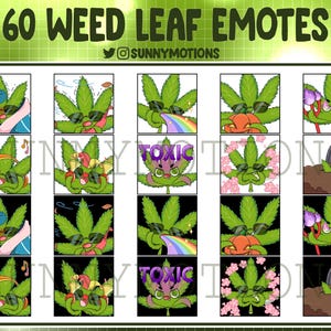 Cute Green Weed Leaf Twitch Emotes, Discord, Streamer, Kawai Marijuana ...