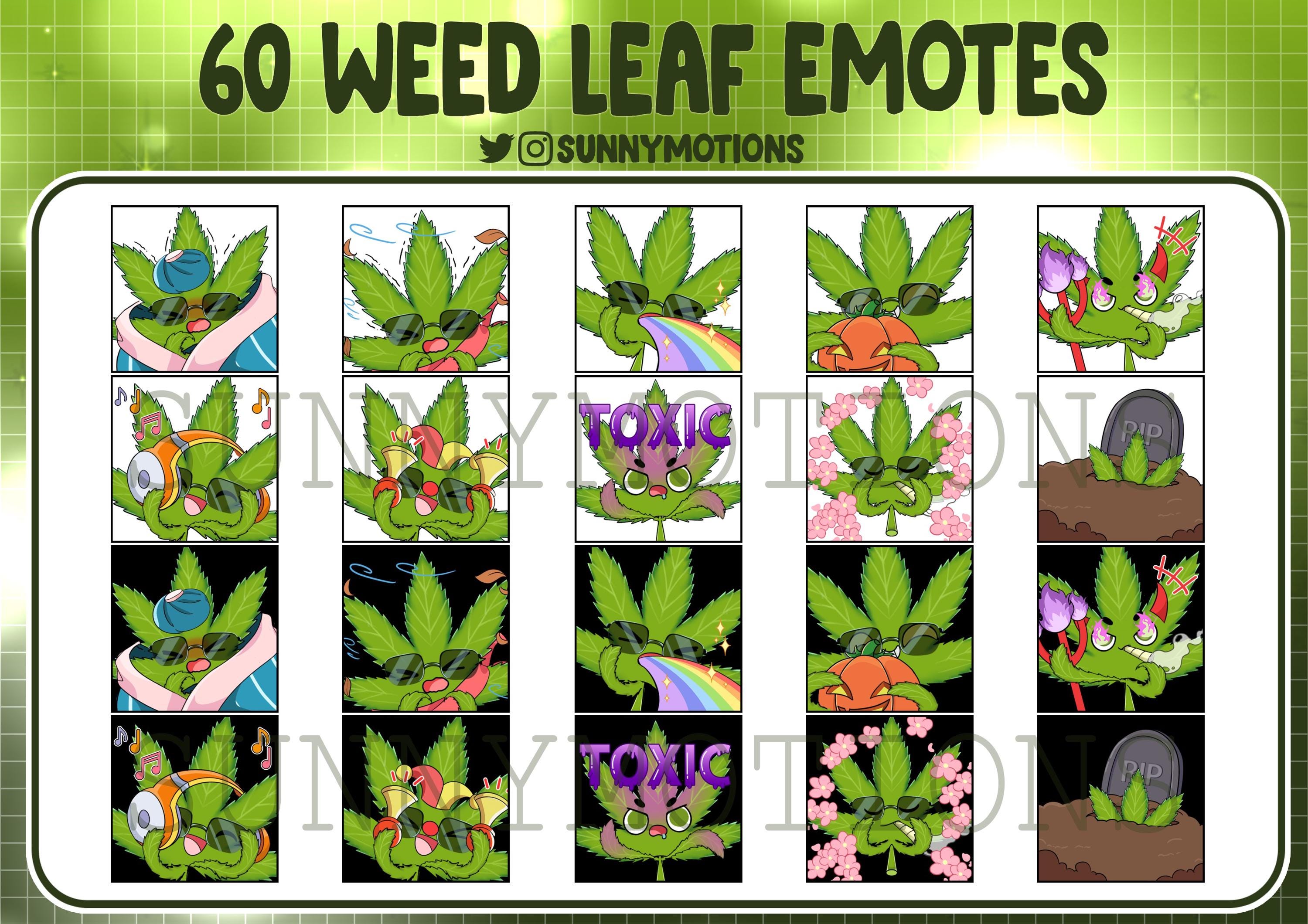 Cute Green Weed Leaf Twitch Emotes, Discord, Streamer, Kawai Marijuana ...