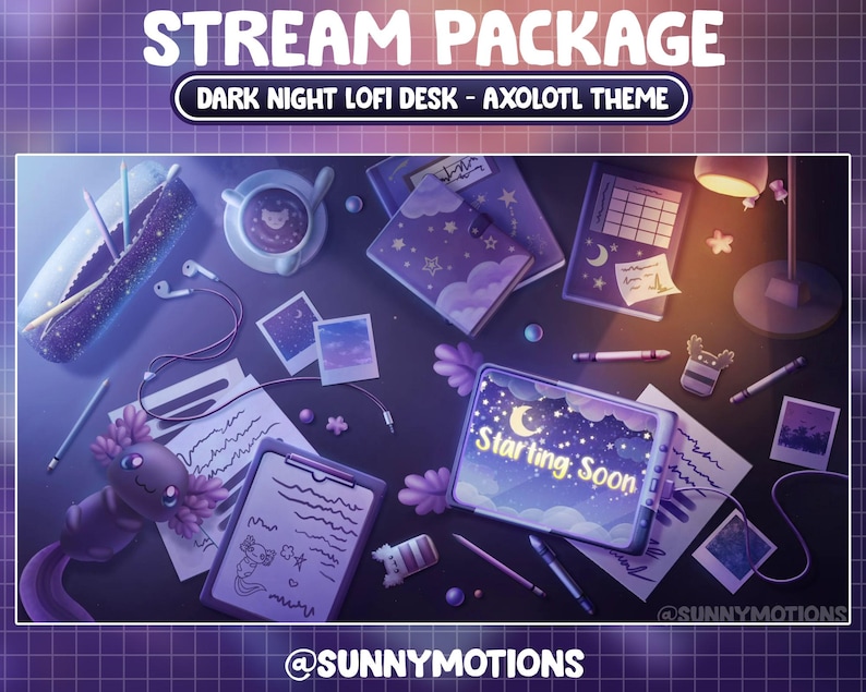 Animated Twitch Stream Package Overlay: Galaxy Dark Purple Lo-fi Study ...