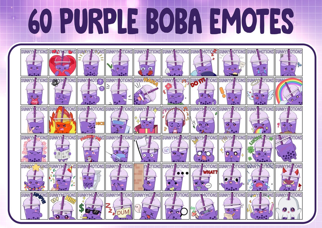 60x Cute Chibi Purple Taro Milk Tea Emoji, Bubble Tea Twitch Emotes ...