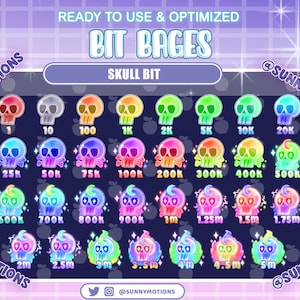 31x Colorful Neon Fire Skull Coin Number Twitch Bit Badges, Cute Tier ...