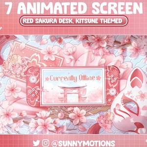 7 Animated Red Sakura Desk Twitch Screen Overlay, Kitsune Mask ...